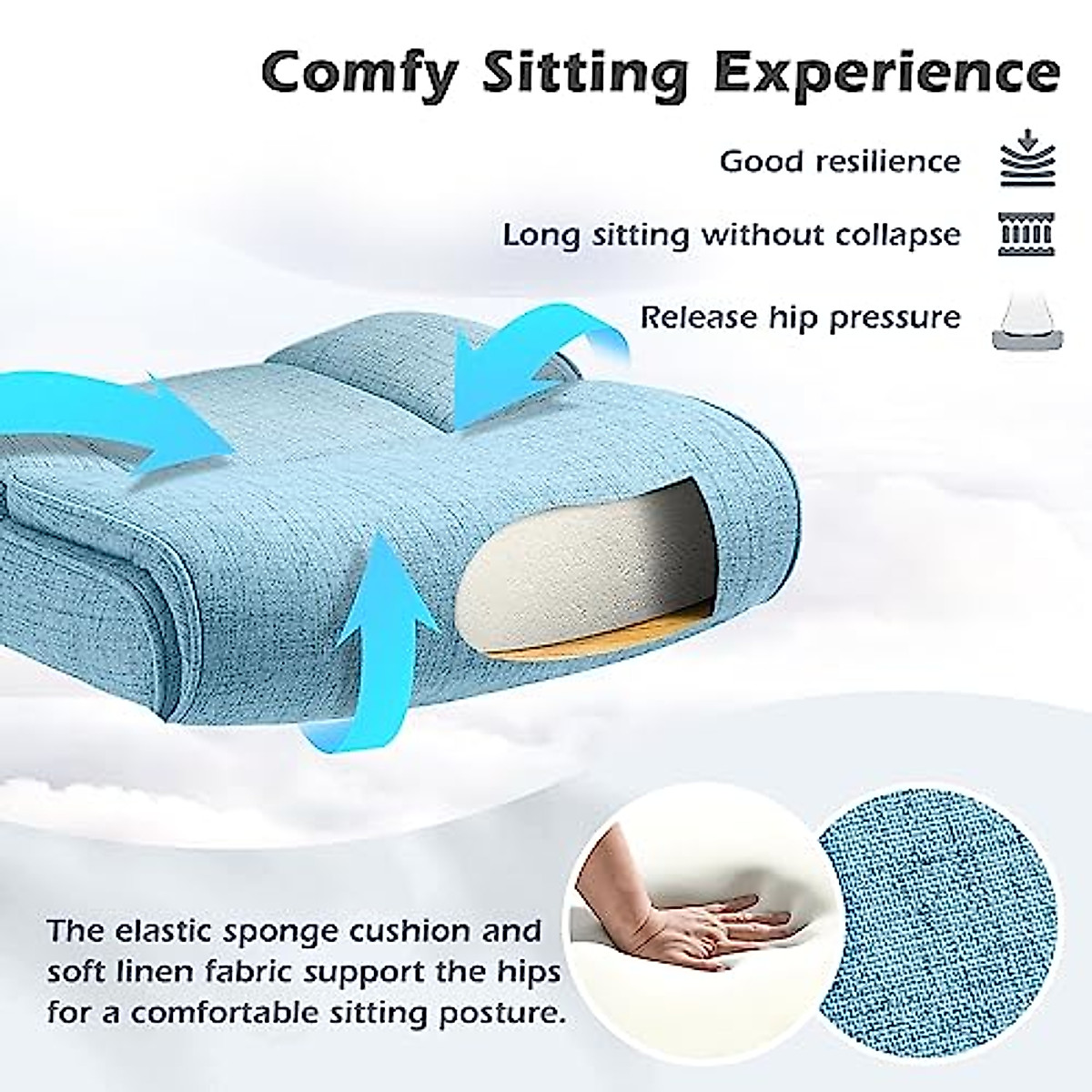 YAMASORO Ergonomic Executive Office Chair Linen Fabric Home Office Desk Chairs with Armrest and Wheels, High Back Computer Chairs for Adults,Blue