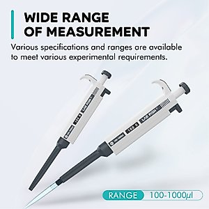 LAB FISH Laboratory Micropipette 100-1000ul Capacity Range High Accurate Single Channel Pipettor Manual Adjustable Volume Pipettes Increment 5ul with 200pcs 1000ul Pipette Tips Set