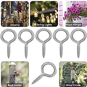 1 Inch Metal Screw Eyes Hook Self Tapping Screw in Eye Hooks Ring 100 Pcs for Indoor & Outdoor Hanging, Lifting and Securing Cables, Wires Etc Small Items, Silver