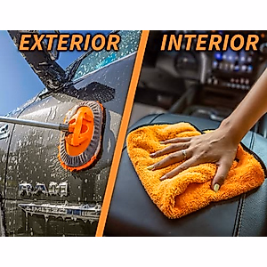 Car Wash Kit with 5-12 ft Extension Pole // Car Washing Brushes Set with Telescopic pole // Microfiber Wash Mop // Soft Wash Brush and Car Wash Tools // The Ultimate RV, Truck Washing Kit
