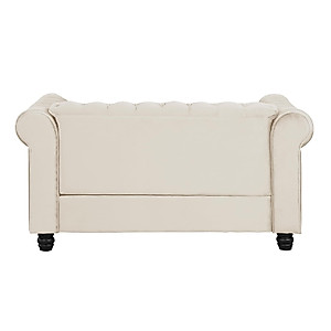 Morden Fort Loveseat for Living Room, Loveseat Sofa No Sagging, Loveseats 24'' Comfy Seat Depth, Modern Loveseat Tool-Free Assemble, Velvet Loveseat Pet-Friendly Super Soft Chesterfield Beige