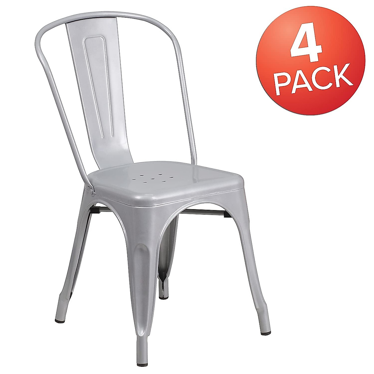 Flash Furniture Luke Commercial Grade 4 Pack Silver Metal Indoor-Outdoor Stackable Chair