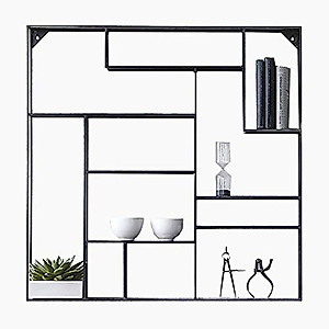 PIBM Stylish Simplicity Shelf Wall Mounted Floating Rack Shelves Iron Art Simple Rectangle Bookshelf Display Stand Collection Rack, Black ,