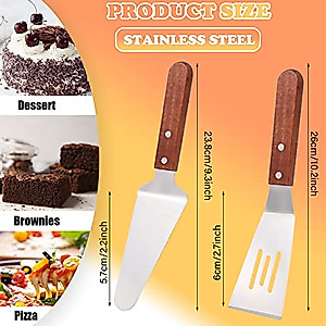 Wood Handle Pie Server and Cake Server Set Stainless Steel Set for Cutting and Serving Desserts, Brownies