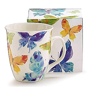 Burton & Burton, Watercolor Butterflies Porcelain Mug, 16 ounces