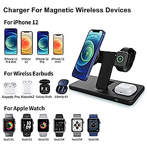 Magnetic Wireless Charger for iPhone 14/14 Plus/13/12/Pro,Pro Max,Mini, FOVAL for Detachable Magsafe Charger Stand Fast Charging Station with QC3.0 Adapter for iWatch/AirPods(Watch Cable NOT in)
