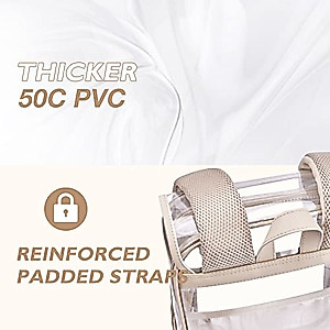 mommore Clear Backpack Heavy Duty Thick PVC Transparent Backpack with Leather Trim Large Capacity See Through Backpack
