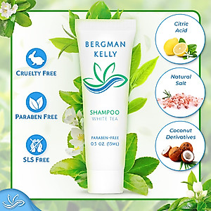 BERGMAN KELLY Round Hotel Soap Bars, Shampoo & Conditioner 3-Piece Set (0.5 oz each, 150 pc, White Tea), Delight Your Guests with Revitalizing & Refreshing Mini Travel Toiletries & Bulk Amenities
