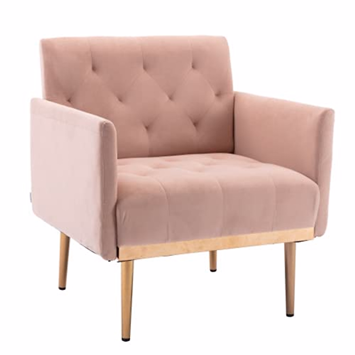 SZLIZCCC Square Velvet Accent Chair, Golden Metal Leg Single Sofa, Living Room, Bedroom, Coffee, Reception (Pink)