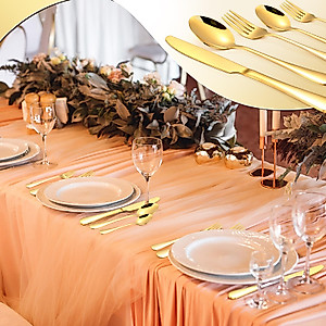 Dandat 500 Pcs Stainless Steel Flatware Set Service for 100 Guest, Cutlery Utensil Set, Include Fork Knife Spoon for Guest Dinner Home Kitchen Wedding Holiday Halloween Christmas Party (Gold)