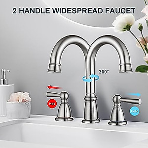 CREA Widespread Bathroom Faucet 3 Hole 8 inch Faucet Brushed Nickel with Pop Up Drain 2 Handle 4 inch Sink Faucets for Vanity Lavatory Basin Restroom Bath