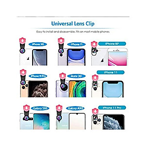 Phone Camera Lens Kit 10 in 1 for iPhone Samsung Pixel Android, 22X Telephoto Lens, 0.63Wide Angle Lens&15X Macro Lens, 198° Fisheye Lens,Kaleidoscopes, CPL+Tripod，for Most Smartphone