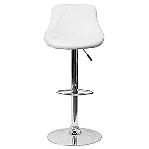 Contemporary Bar Stool Bucket Seat Design Hydraulic Adjustable Height 360-Degree Swivel Seat Sturdy Steel Frame Chrome Base Dining Chair Bar Pub Stool Home Office Furniture - Set of 2 White #1984