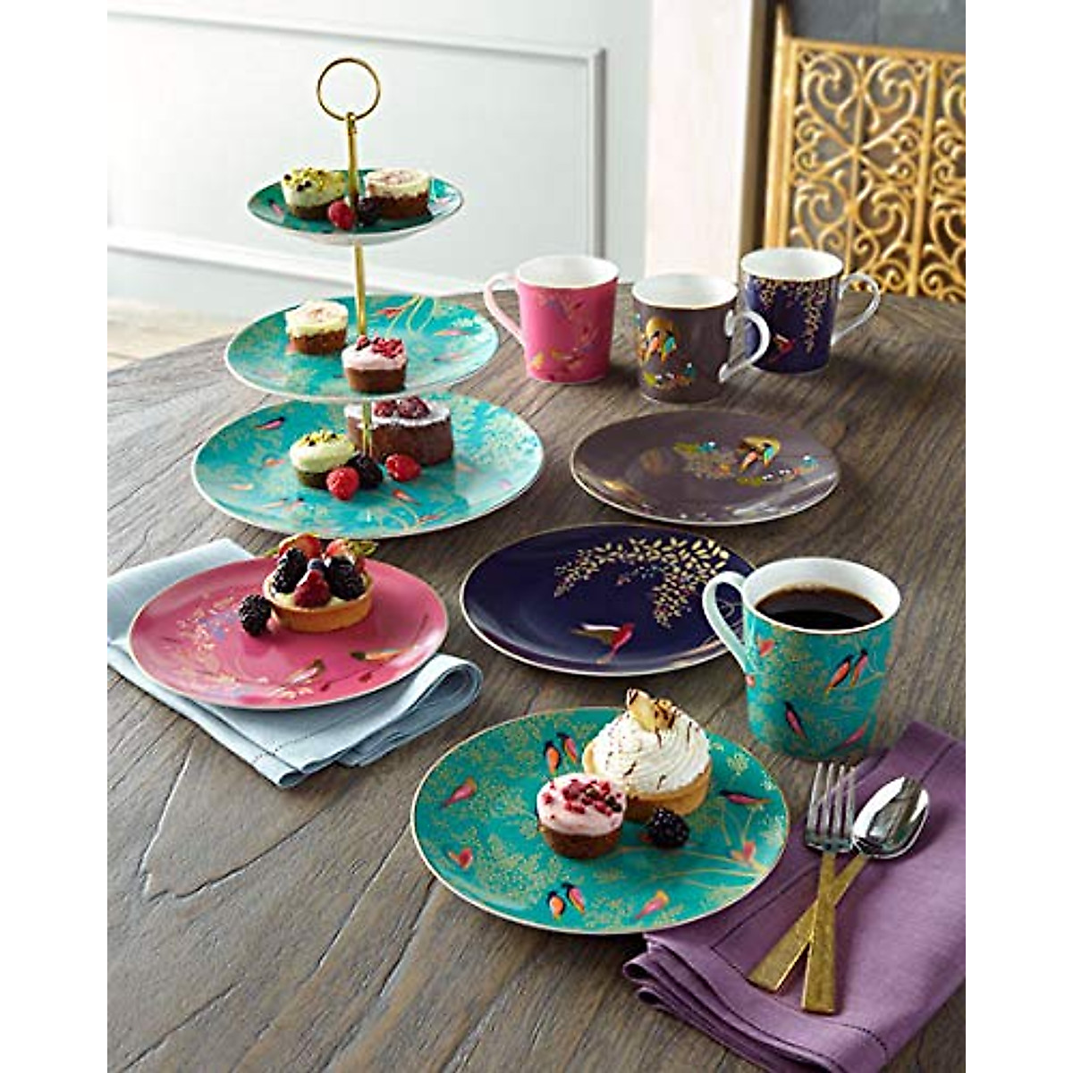 Portmeirion Sara Miller London Chelsea Cake Server | 10 Inch Wedding Cake Cutter for Cakes, Pies, and Desserts | Made of Fine Porcelain and Stainless Steel | Handwash Only