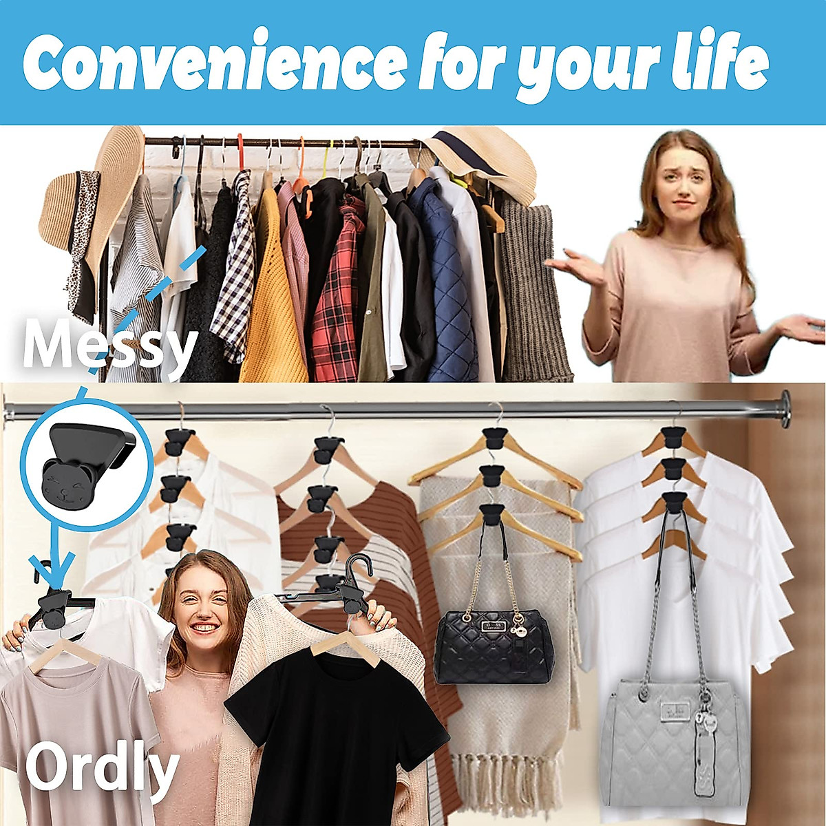 CULASIGN 36 Pack Space Saving Hanger Hooks, Clothes Hanger Connector Hooks, Premium ABS Materials Clothes Organizer, Save 7X Closet Space, Fits All Hangers