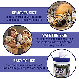 TMD Healthcare WETPET Wipes for Dogs, Lemon Scented, Grooming Wipes Remove Dirt & Grime, Deodorizing Easy to Use for Dogs & Puppies, Safe on Skin and Fur Single Pack