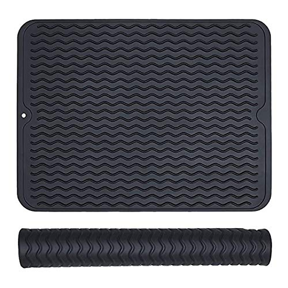 Dish Drying Mat - Silicone Drying Mat Kitchen Drying Mat Dishwasher Safety For Kitchen Counter Or Drawer Liner,Easy Clean And Heat Resistant 16X12 Inch(1Piece,Black)