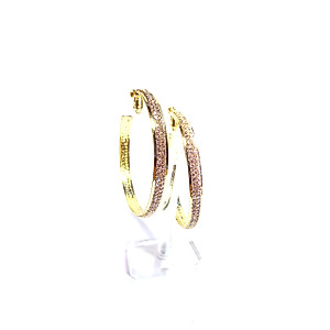 Clip-on Earrings Gold Tone Double Crystal Hoop Earrings 3 Inch Clip Hoop Earrings for Non Pierced Ears
