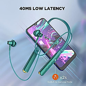 HTC 2023 New Neckband Headphones Bluetooth 5.3 ENC Sound Isolation, Magnetic Stereo Earphones with Hall Function for Calling, Exercising -10mm Drivers/Game Modes/16H Playtime/IPX5 Waterproof