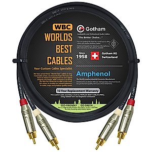 3.5 Foot RCA Cable Pair - Gotham GAC-1 Ultra Pro - Low-Cap (21pF/ft) Audio Interconnect Cable with Amphenol ACPR Die-Cast, Gold Plated RCA Connectors