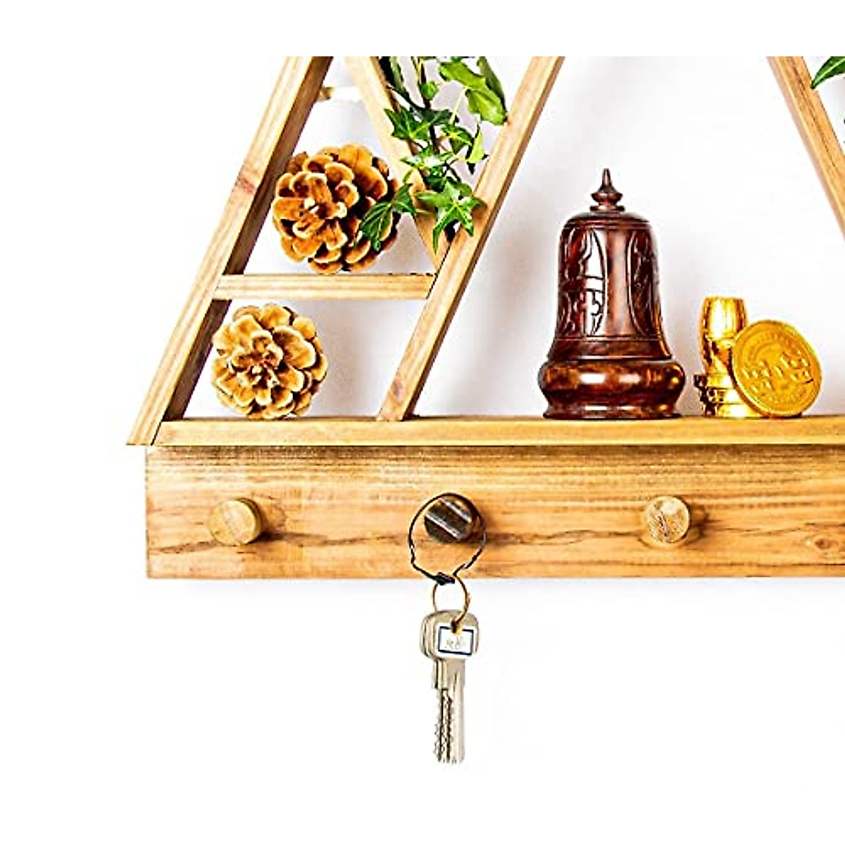 Mountain Shelf with Hooks – Triangle Shelves for Boho Crystal Shelf Display, Essential Oil Holder Organizer, Rustic Wooden Décor for Bedroom, Bathroom, Living Room, Nursery & Entryway