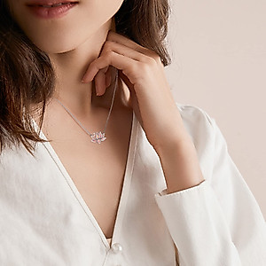 CUOKA MIRACLE Lotus Necklace 925 Sterling Silver Pink Opal Pendant Necklace Lotus Flower Necklace Yoga Relax Necklace Birthday Gift for Women Mom Mothers Day