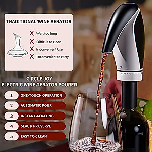 CIRCLE JOY Electric Wine Aerator Pourer Rechargeable 3-in-1 Automatic Wine Decanter Dispenser Preserver Penguin Shape Gifts for Wine Lovers, Black