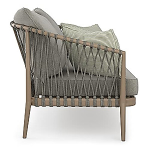 SIMPLIHOME Belize 75 Inch Wide Contemporary Outdoor Sofa (Set of 2) with Back Cushions in Sand Drift Polyester Fabric, For the Living Room and Family Room