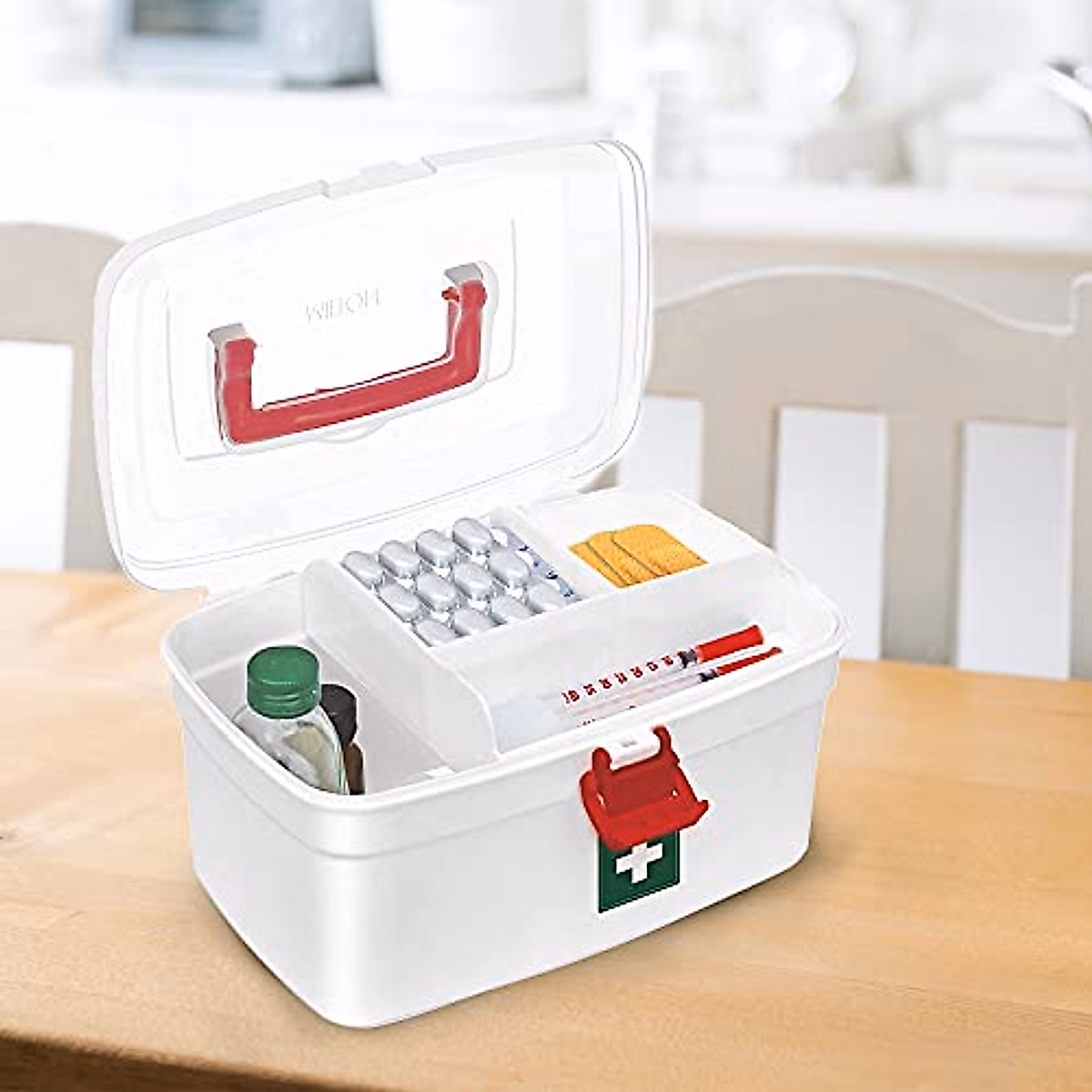 Milton Medical Box, First Aid Empty Medicine Storage Box | Organizer | Attached Handle | Family Emergency Kit | Detachable Tray | Easily Accessible with a Transparent Lockable Lid | White