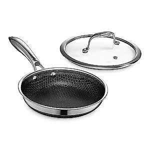 HexClad Hybrid Nonstick 8-Inch Fry Pan with Tempered Glass Lid, Stay-Cool Handle, Dishwasher and Oven Safe, Induction Ready, Compatible with All Cooktops