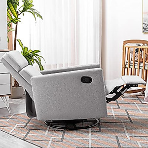 Merax Gray Modern Upholstered Manual Swivel Recliner Chair w/Headsupport Adjustable Nursery Glider Rocker for Living Room, Bedroom, Set of 1