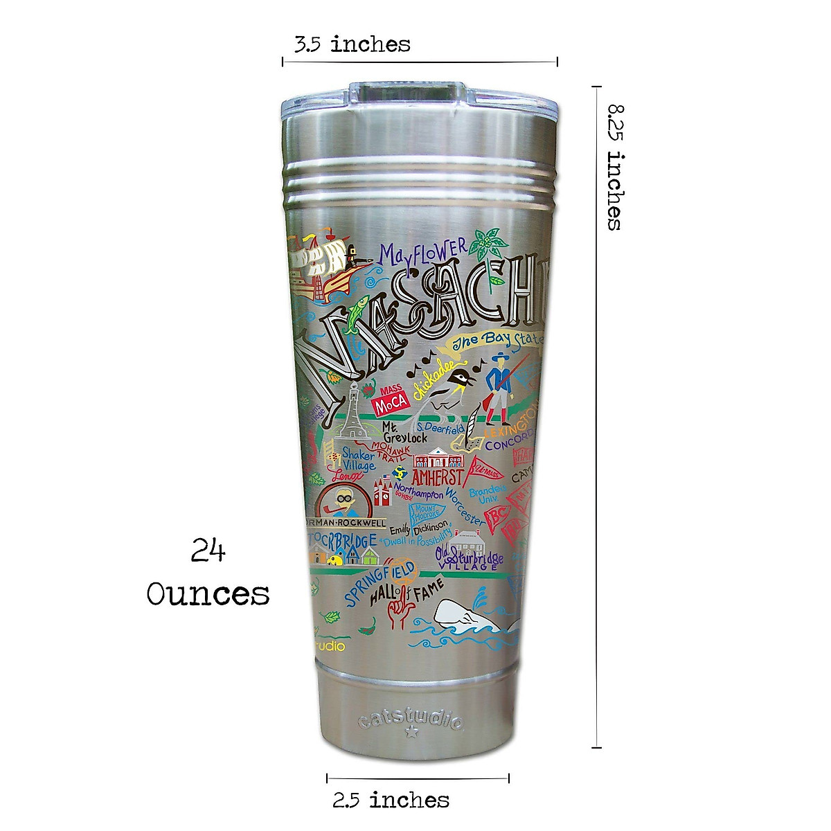 Catstudio Massachusetts Thermal Tumbler | Triple Wall Insulation With Non Slip Bottom | Great Travel Cup for Water, Coffee, Tea, or Smoothies