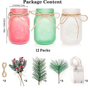 CNVOILA Christmas Centerpiece, Christmas Decor Mason Jars, Mantle Centerpiece Table Decorations, Holiday Table Centerpieces Bulk, Home Mantle Decor, Coffee Table Christmas Decor – 3PC