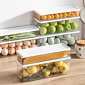 DEAHEZEN Storage Bins for Pantry and Fridge with Lid Organizers and Storage Cabinet, Kitchen, Countertops, Cupboard, Freezer Organization (White, Middle)