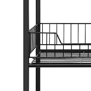 4-Tier Display Snack Rack,22.1lbs Load Metal Storage Shelf with Wheels & Hooks,10.2In Adjustable Tier Spacing Freestanding Snack Shelf Organizer for Pantry Kitchen Home Theater