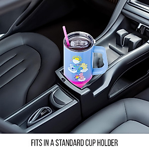 Silver Buffalo Care Bears Featuring Grumpy Bear, Funshine Bear, and Love-A-Lot Bear Heart Showers Ombre Stainless Steel Tumbler with Handle and Straw, Fits in Standard Cup Holder, 40 Ounces