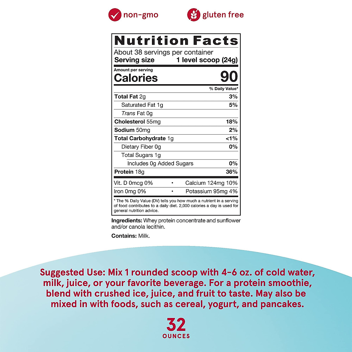 Jarrow Formulas Whey Protein, Unflavored - 32 oz (2 lb) 908 g Powder Dietary Supplement - 18 g Protein, 3.8 g BCAAs & Glutamine per Serving - Approx. 38 Servings - Supports Muscle Funtion & Recovery