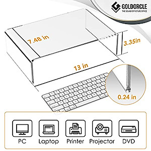 GOLDORCLE Acrylic Monitor Stand Riser Clear Computer Monitor Stand for Laptop PC Printer Computer Riser Acrylic Tray