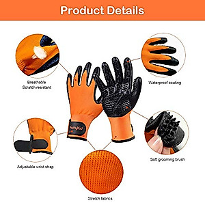 FEMW Pet Grooming Glove - Efficient Pet Hair Remover Mitts - Pet Massage Gloves - Gentle Deshedding Brush Glove - for Dog Cat Horse with Long & Short Fur [Upgrade Version][Left & Right Hand]