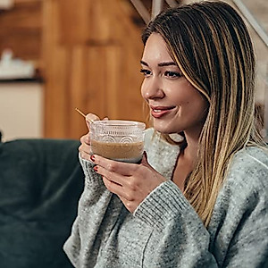 4 Pcs Vintage Glass Coffee Mugs 14 Oz Clear Embossed Tea Cups with 4 Pcs Spoons Stackable Drinking Glasses for Cappuccino Water Milk Yogurt Beverage Gift for Family and Friends