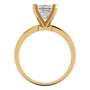 1.5 Ct Brilliant Princess Cut Clear Simulated Diamond 14K Yellow Gold Solitaire Engagement Bridal Anniversary Ring Size 5.25