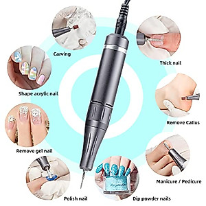 IBEBELI Professional Drill for Nails 40000RPM Max Upgrade Efile Kit for Acrylic Nails with Foot Pedal, 6 Drill Bits and 30 Sanding Bands All Inclusive Electric Nail Drill Set Home Salon Use Gray