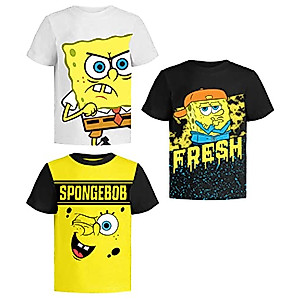 Nickelodeon Spongebob Square Pants Shirts for Boys (3-Pack) KidsGraphic Tshirt for Toddler & Up - 10 Wh/Bk/YEL SS