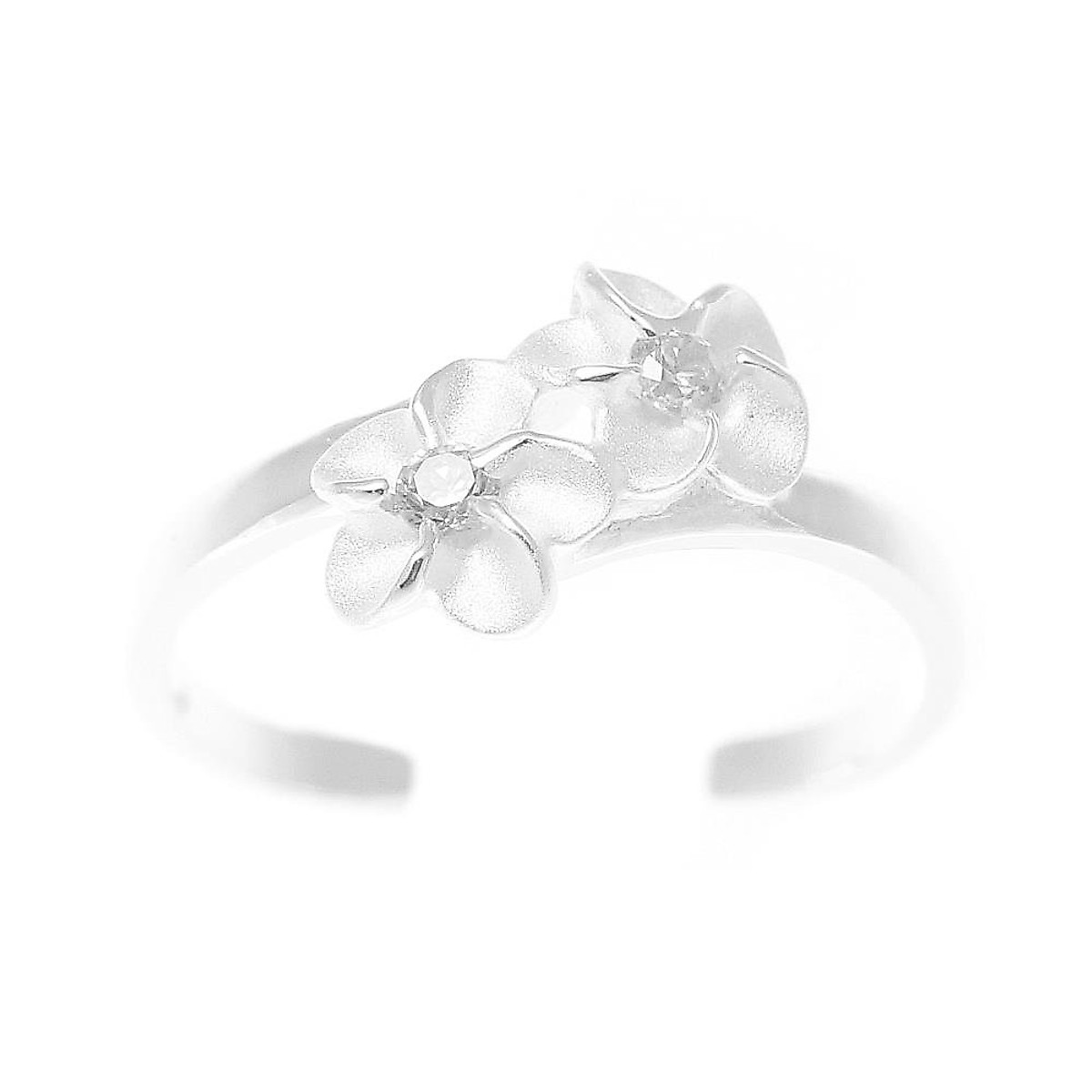 Arthur's Jewelry 925 sterling silver Hawaiian double plumeria flower white cz open toe ring