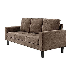 Panana Modern 3-Seat Sofa Couch with Reversible Back Cushions Linen Fabric Sofa 3 Seater Couch for Small Apartment (Brown, 3 Seater)