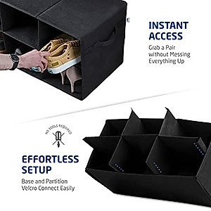 Freestanding Shoe Organizer No Tools Required 6 Big Sections Fits Men's Shoes, Compact For Entryways, Closets Also Ideal For Accessories, Durable Cardboard Covered With Smooth Fabric Foldable Straps