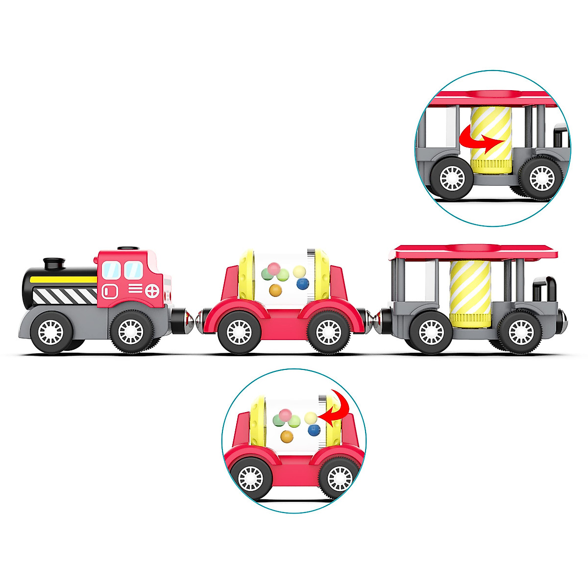 Z MAYABBO Wooden Train Track Accessories Battery Operated Locomotive Train, Magnetic Train Toy for Toddler Track Set, Powerful Engine Celebrates Train Fits All Major Brands Train Set