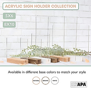Ilyapa Acrylic Sign Holders with White Wood Stands, 8 Pack - Small 5x6 Inch Blank Table Numbers Set for Wedding
