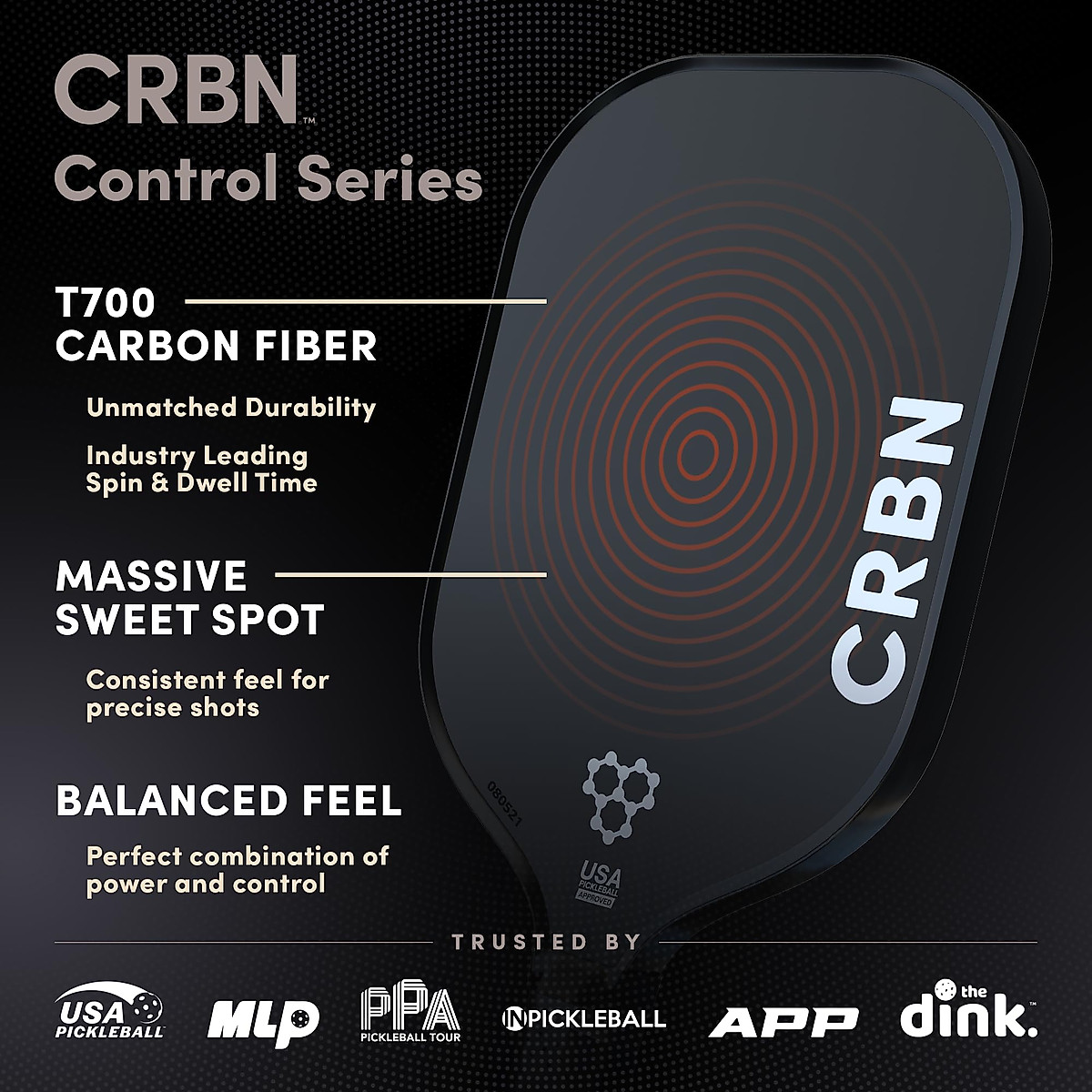 CRBN1 Pickleball Paddle - USAPA Approved Carbon Fiber Pickleball Paddle with Included Paddle Cover(White Logo, 14mm Thick)