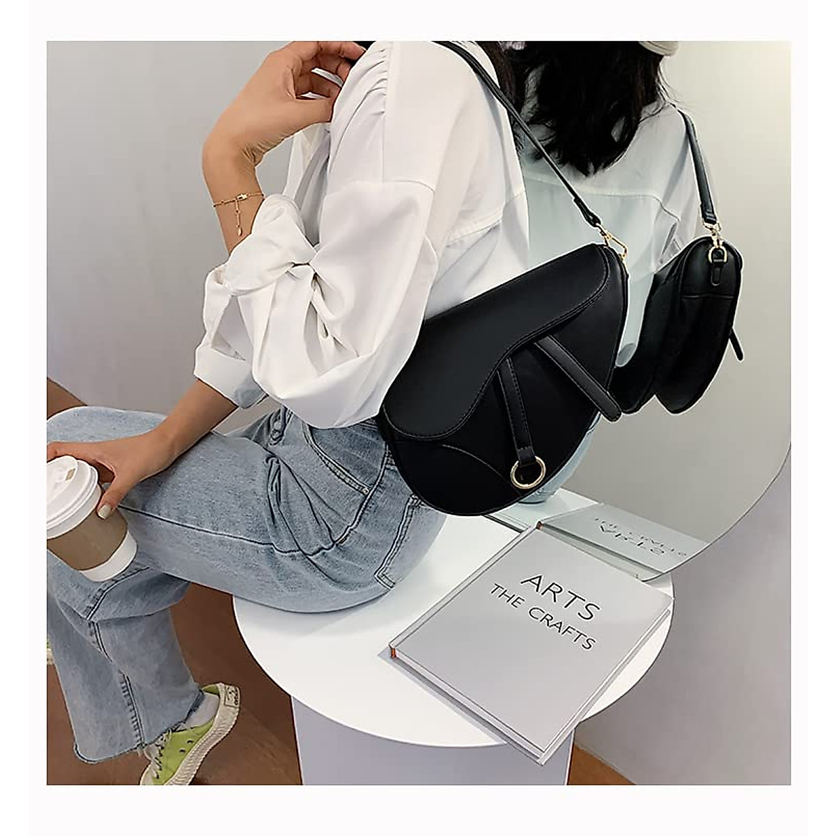 PURFANREE Women Trendy Small Clutch Purse Saddle Shoulder Bag Underarm Handbag Satchel HandBag Crossbody Bag